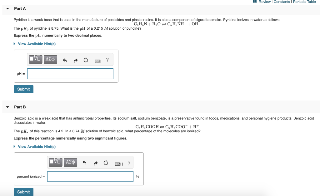 Solved Review Constants 1 Periodic Table Part A Pyridine is | Chegg.com