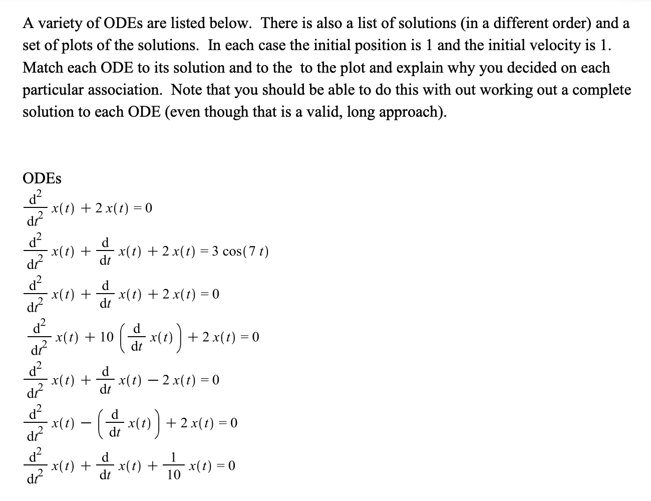 Solved A variety of ODEs are listed below. There is also a | Chegg.com