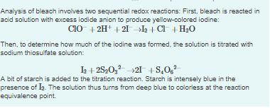 Analysis of bleach involves two sequential redox | Chegg.com