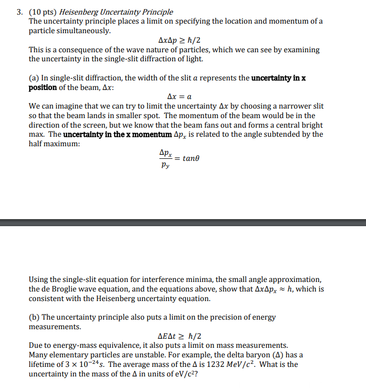 Solved 3. (10 pts) Heisenberg Uncertainty Principle The | Chegg.com