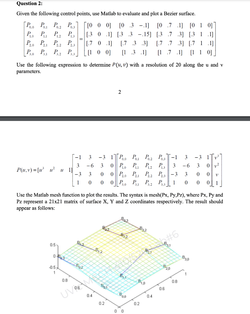 Given the following control points, use Matlab to | Chegg.com