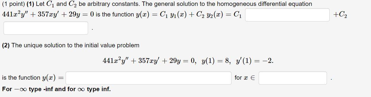 Solved (1 point) (1) Let C1 and C2 be arbitrary constants. | Chegg.com