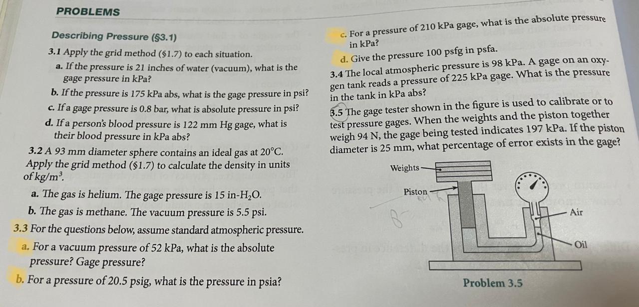 Solved PROBLEMS Describing Pressure ($3.1) 3.1 Apply the | Chegg.com