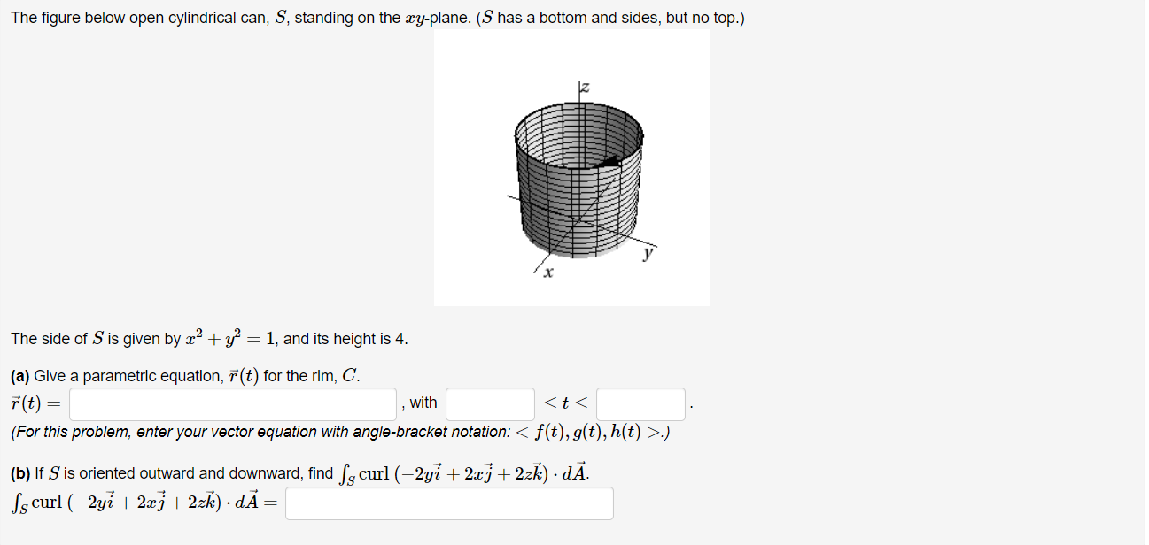 Solved The figure below open cylindrical can, S, standing on | Chegg.com