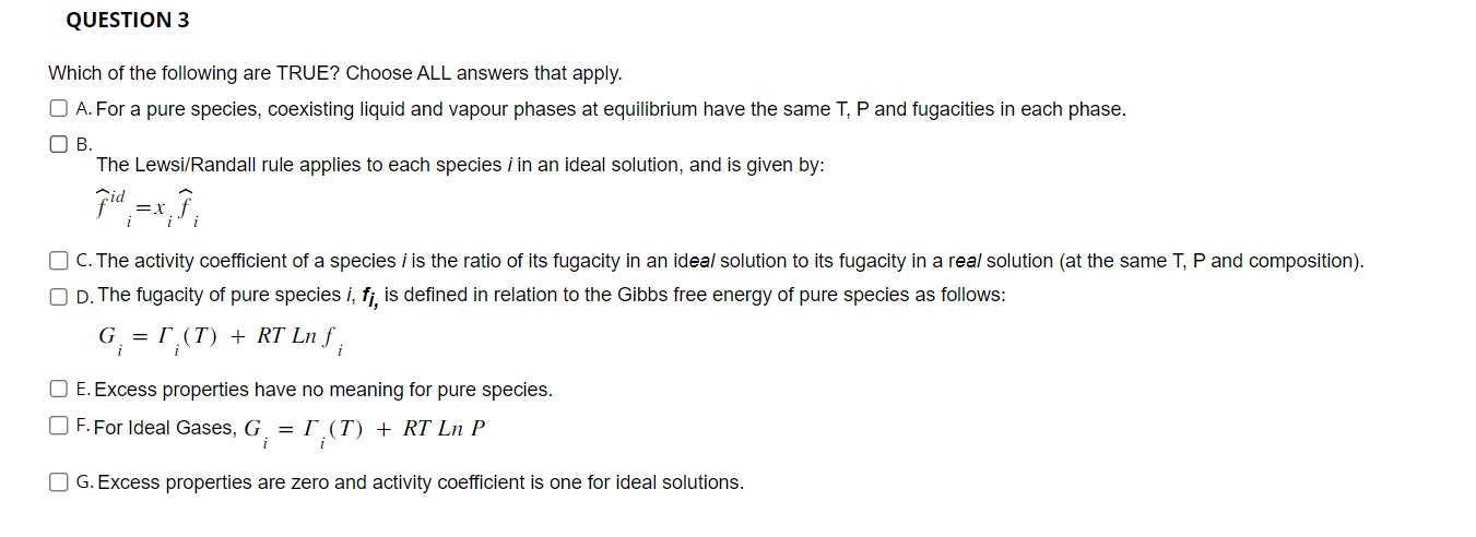 Solved Which of the following are TRUE? Choose ALL answers | Chegg.com