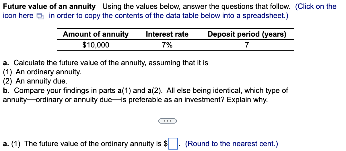 Solved Future value of an annuity Using the values below, | Chegg.com