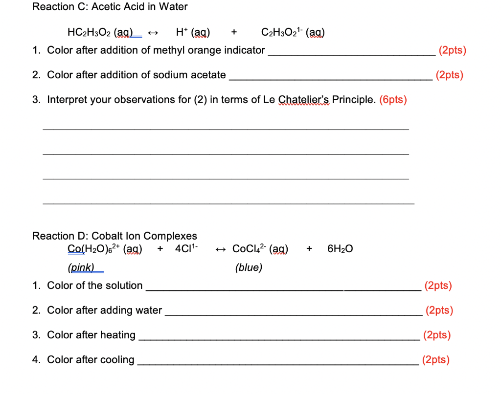 Solved Reaction C: Acetic Acid in Water H+ (aq) HC2H3O2 (ag) | Chegg.com