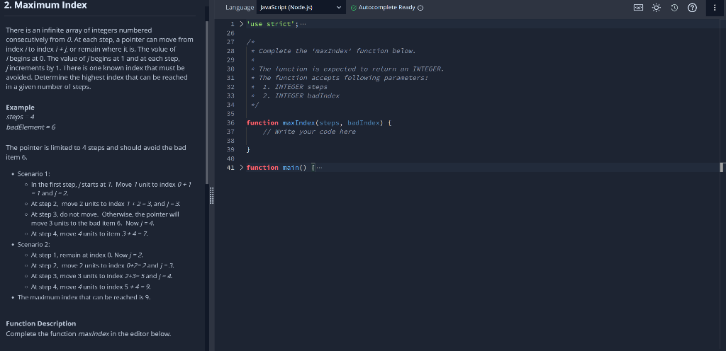 Solved 2 Maximum Index Language Javascript Nodejs 