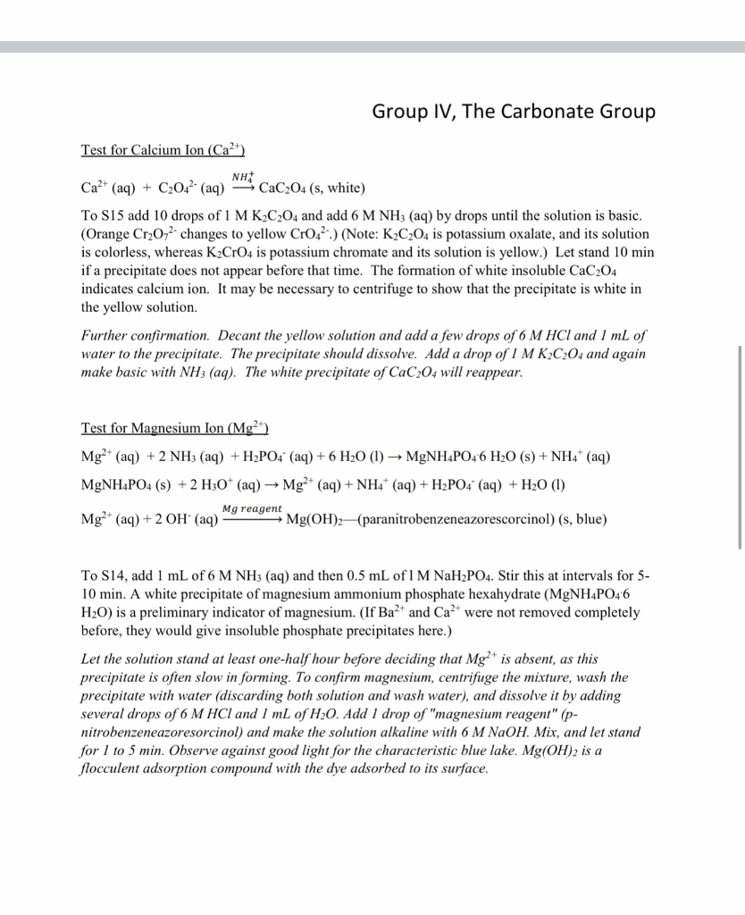 Solved Group IV, The Carbonate Group Flow Chart for Group IV | Chegg.com