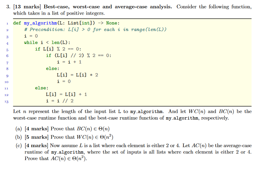3. [13 marks] Best-case, worst-case and average-case | Chegg.com
