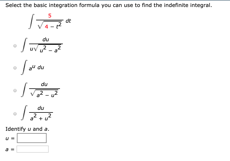 Solved Select the basic integration formula you can use to | Chegg.com