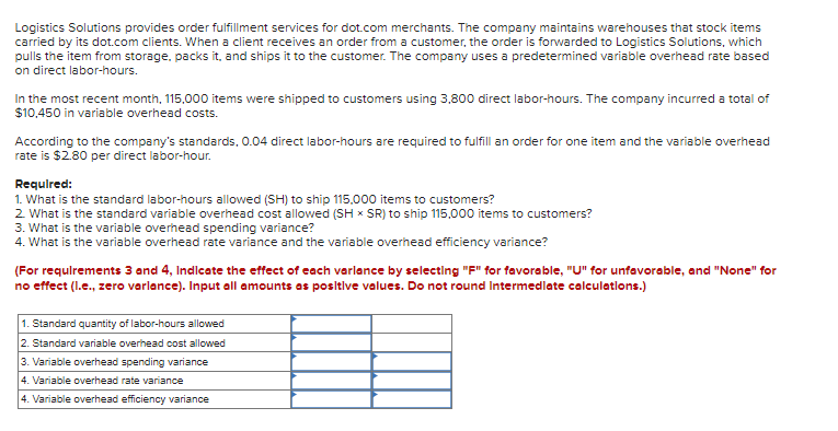 Solved Logistics Solutions provides order fulfillment | Chegg.com