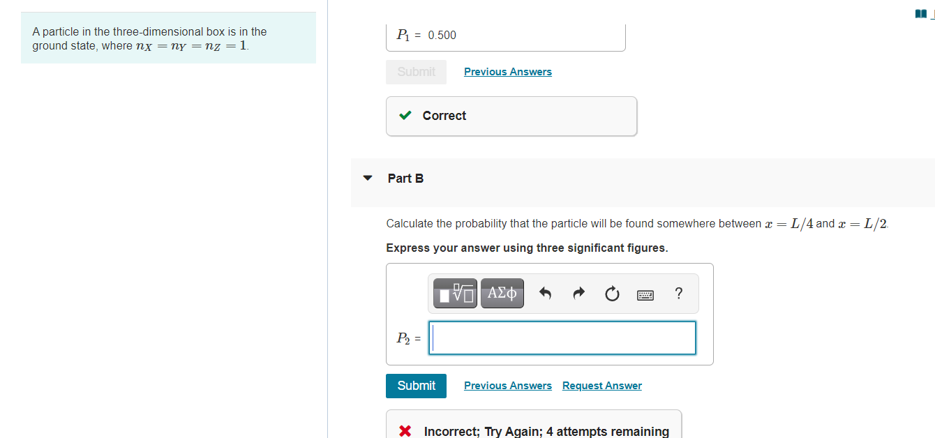 Solved A particle in the three-dimensional box is in the | Chegg.com