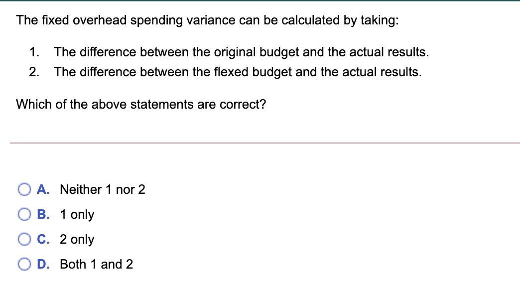 Solved The fixed overhead spending variance can be | Chegg.com