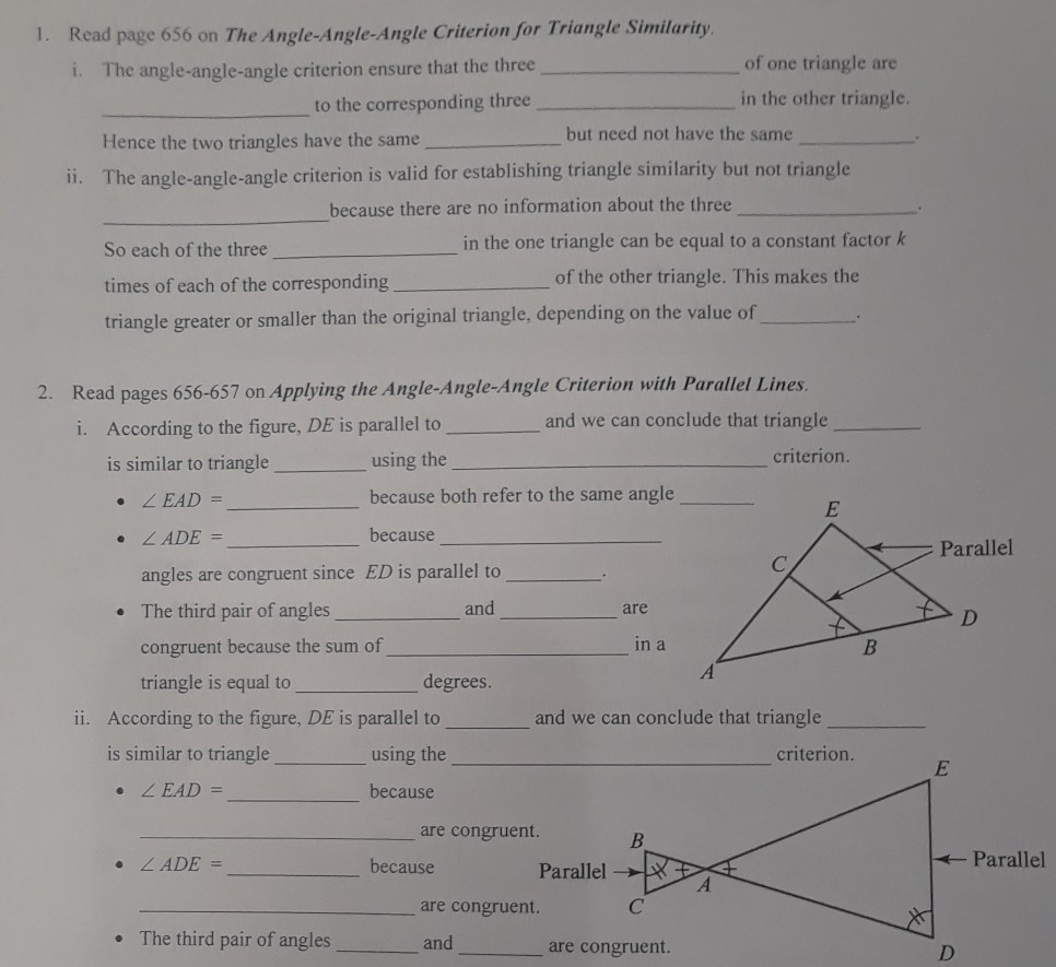 Solved Read page 656 on The Angle-Angle-Angle Criterion for | Chegg.com