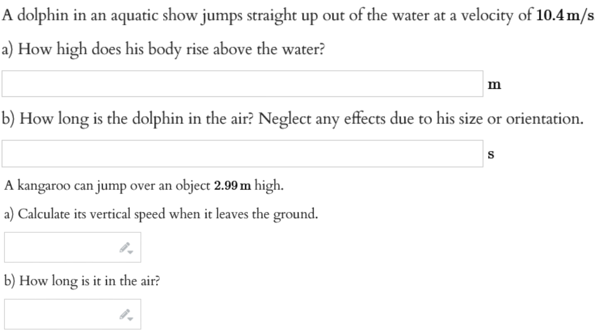 Solved A dolphin in an aquatic show jumps straight up out of | Chegg.com