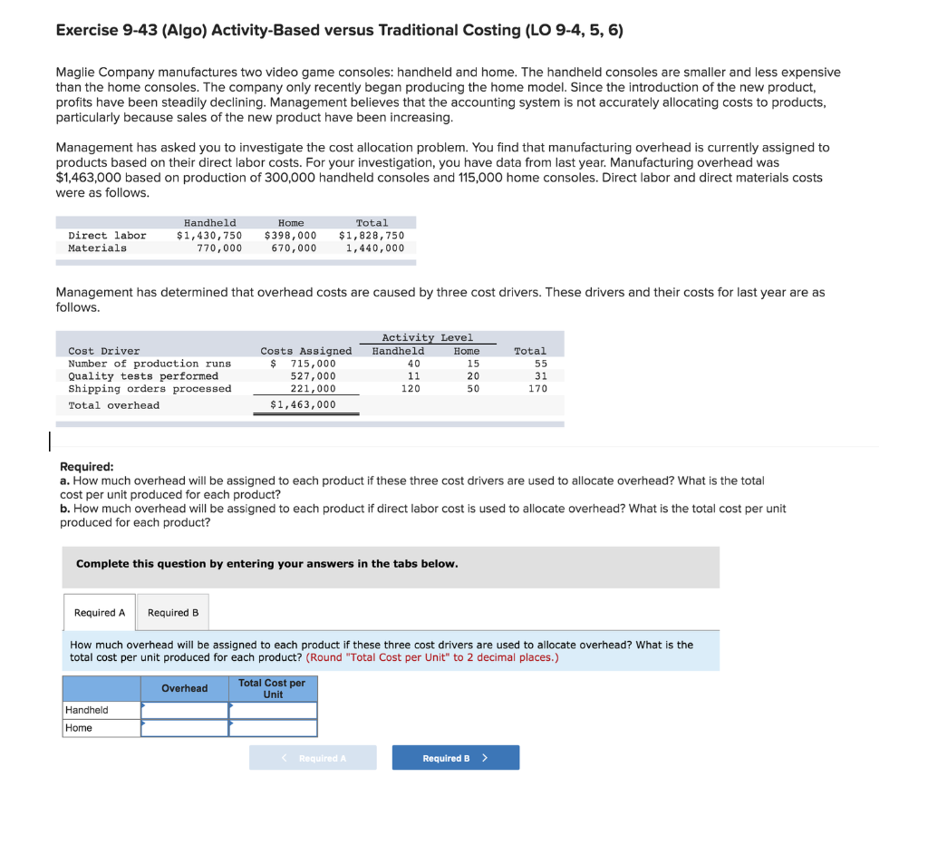 Solved Exercise 9-43 (Algo) Activity-Based versus | Chegg.com