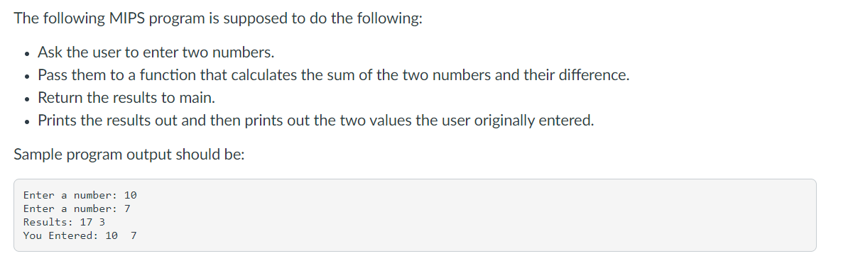 Solved The Following Mips Program Is Supposed To Do The 