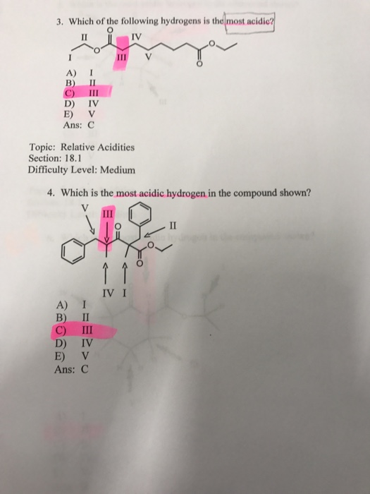 Solved Which of the following hydrogens is the most acidic? | Chegg.com