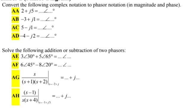 Solved Convert the following complex notation to phasor | Chegg.com