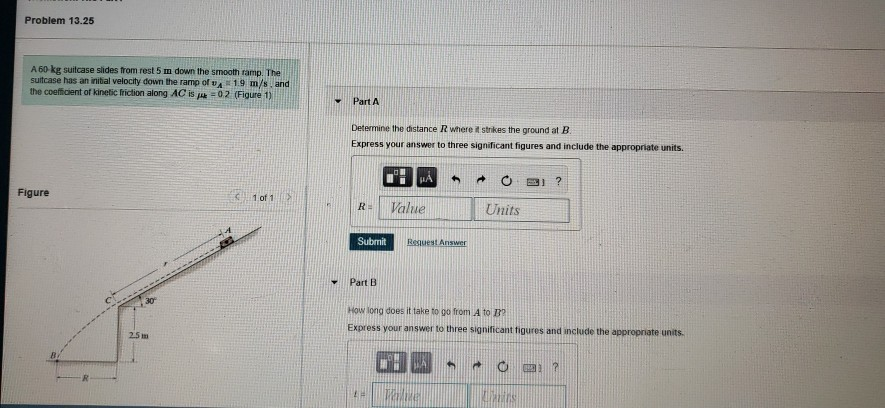 Solved Problem 13.25 A 60 kg suitcase slides from rest 5 m | Chegg.com