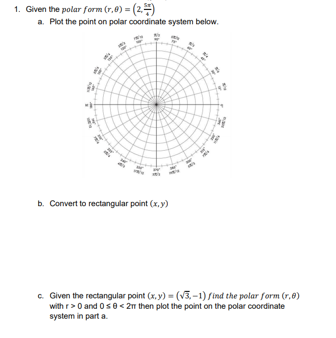 Solved 1. Given the polar form (r,0) = (2,54) a. Plot the | Chegg.com