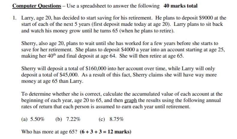 Computer Questions – Use a spreadsheet to answer the | Chegg.com