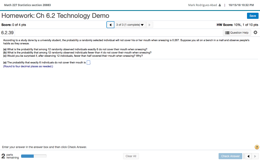 Solved Math 227 Statistics section 20883 Mark | Chegg.com