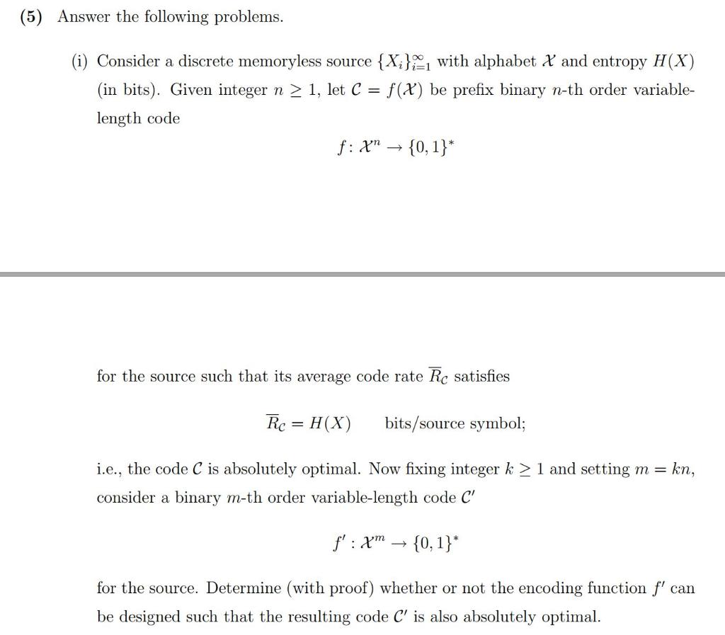 (5) Answer the following problems. (i) Consider a | Chegg.com