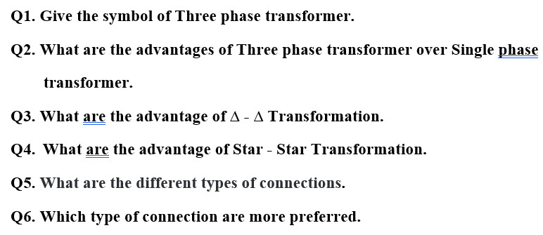 Solved Q1. Give the symbol of Three phase transformer. Q2. | Chegg.com