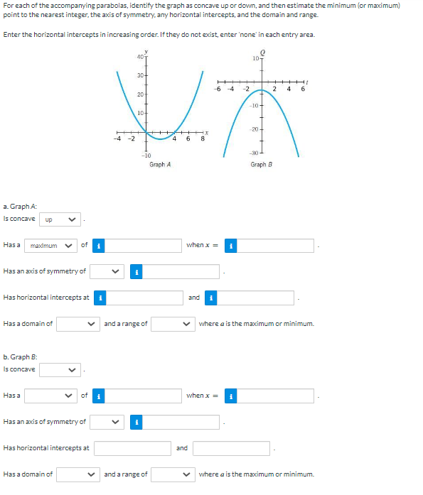 Solved For each of the accompanying parabolas, identify the | Chegg.com