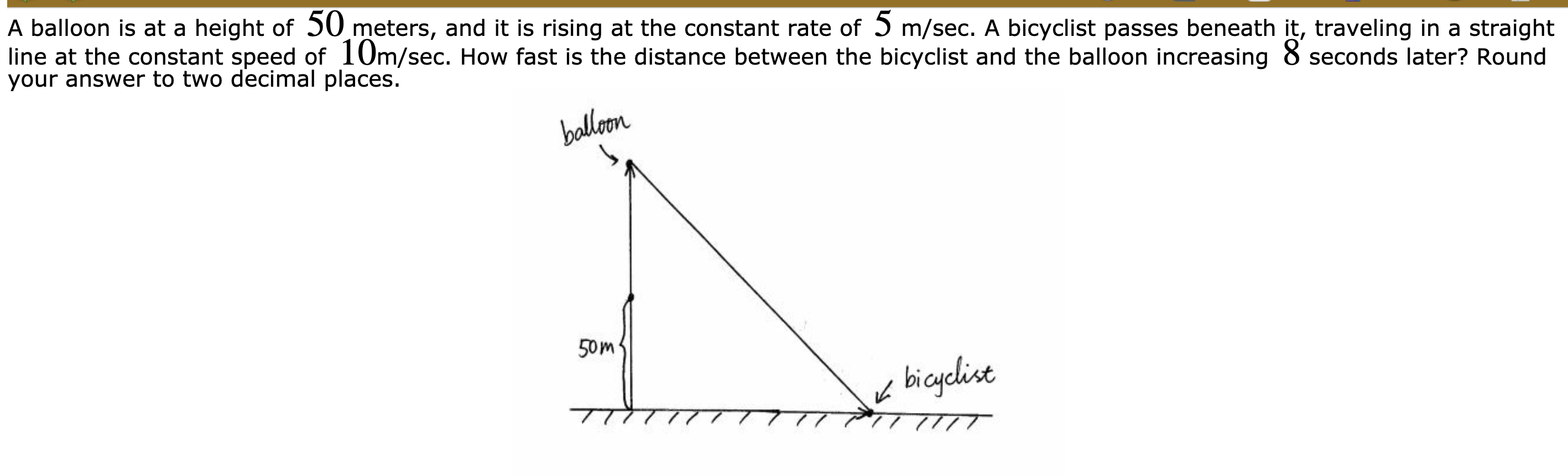 Solved A balloon is at a height of 50 meters, and it is | Chegg.com