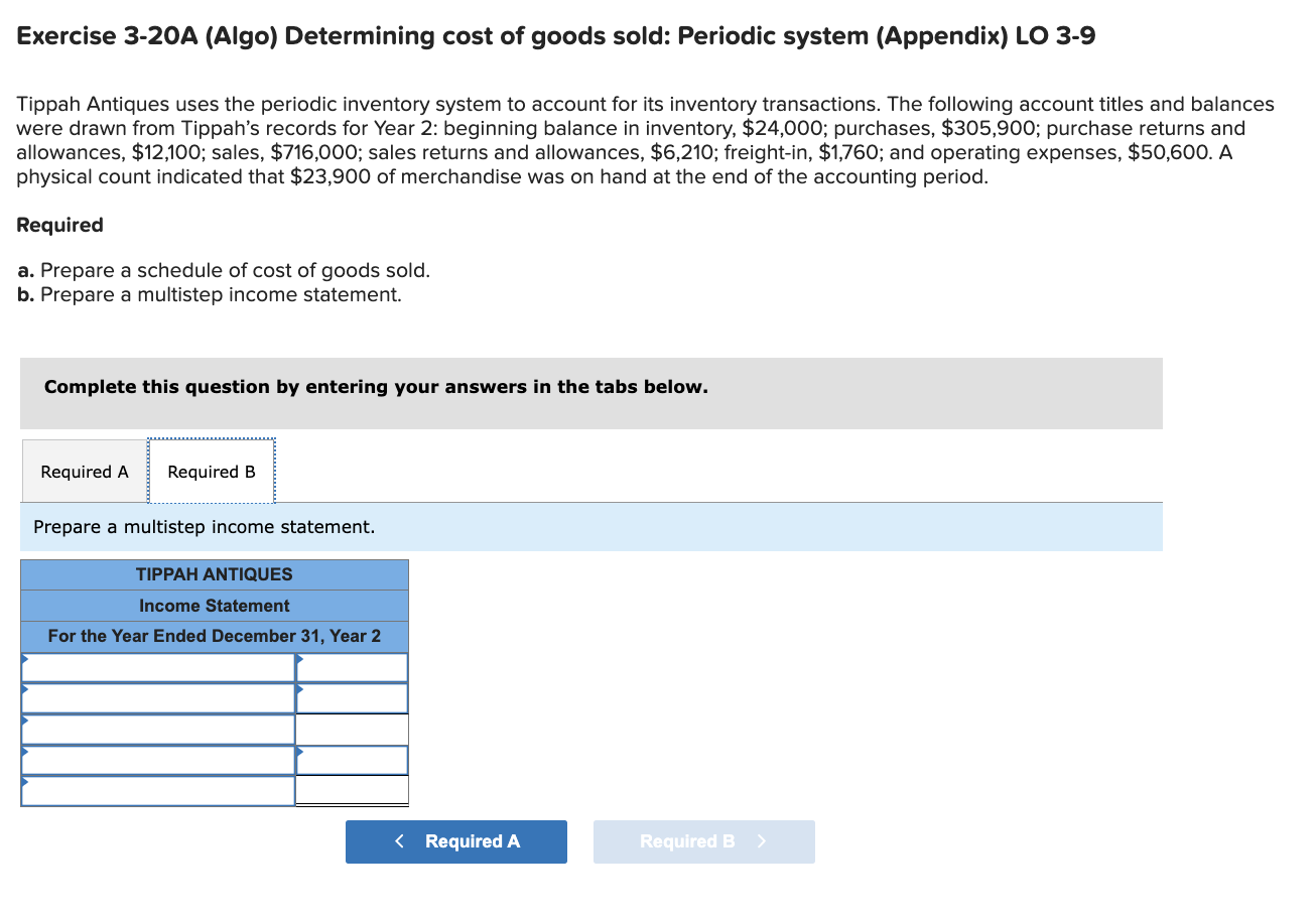 Solved Exercise 3-20A (Algo) Determining cost of goods sold: | Chegg.com