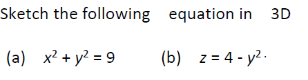 Sketch the following equation in 3D (a) x2+y2=9 (b) | Chegg.com
