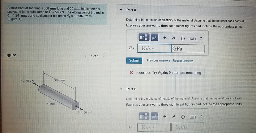 Solved A solid circular rod that is 600 mm long and 20 mm in | Chegg.com