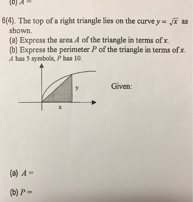 Solved The top of a right triangle lies on the curve y = | Chegg.com