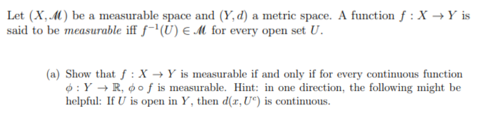 Solved Let X M Be A Measurable Space And Y D A Metric