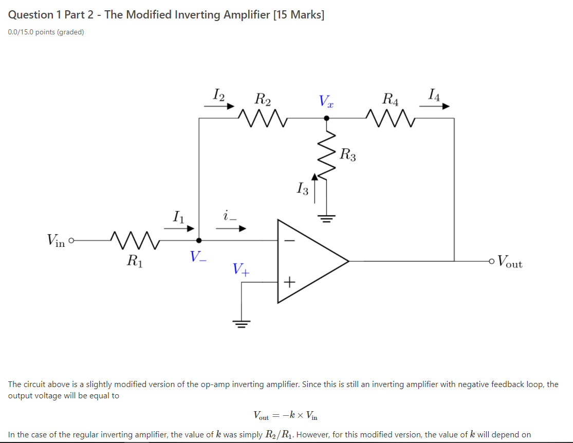 Solved Question 1 Part 2 - The Modified Inverting Amplifier | Chegg.com