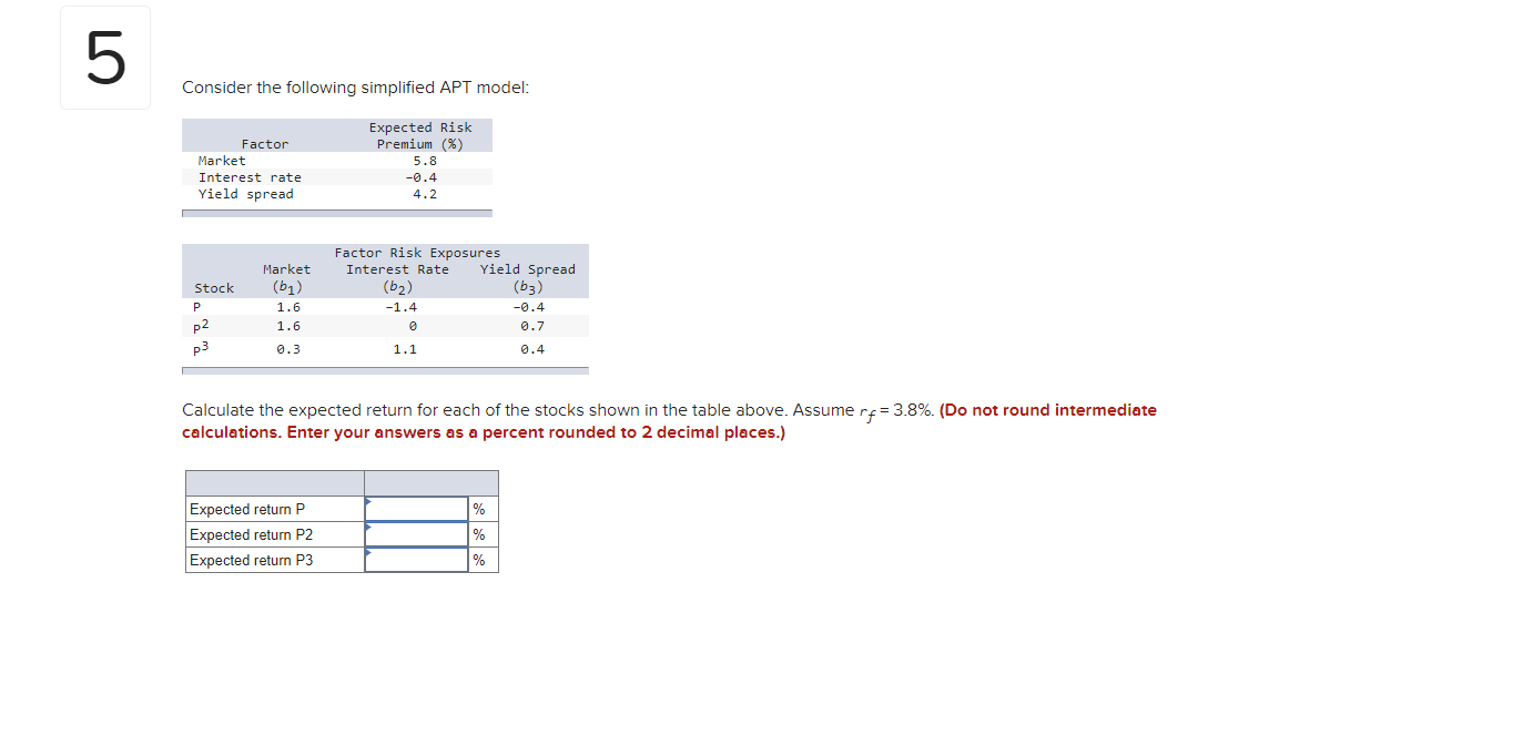 Consider the following simplified APT model: Factor | Chegg.com