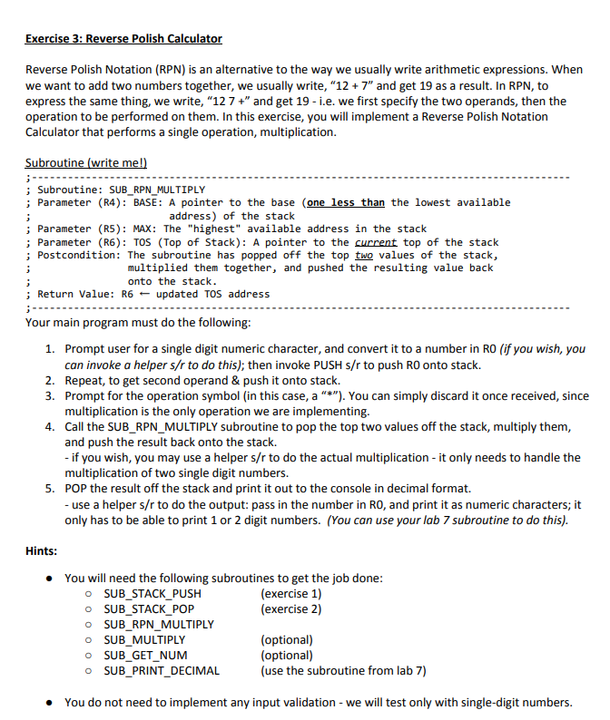 Exercise 3: Reverse Polish Calculator Reverse Polish | Chegg.com