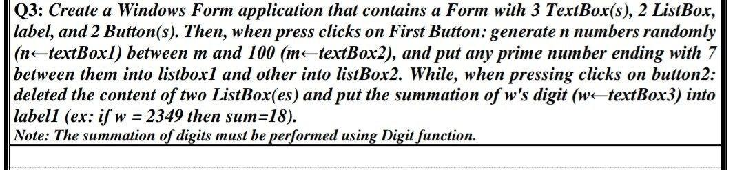 Solved Q3: Create a Windows Form application that contains a | Chegg.com