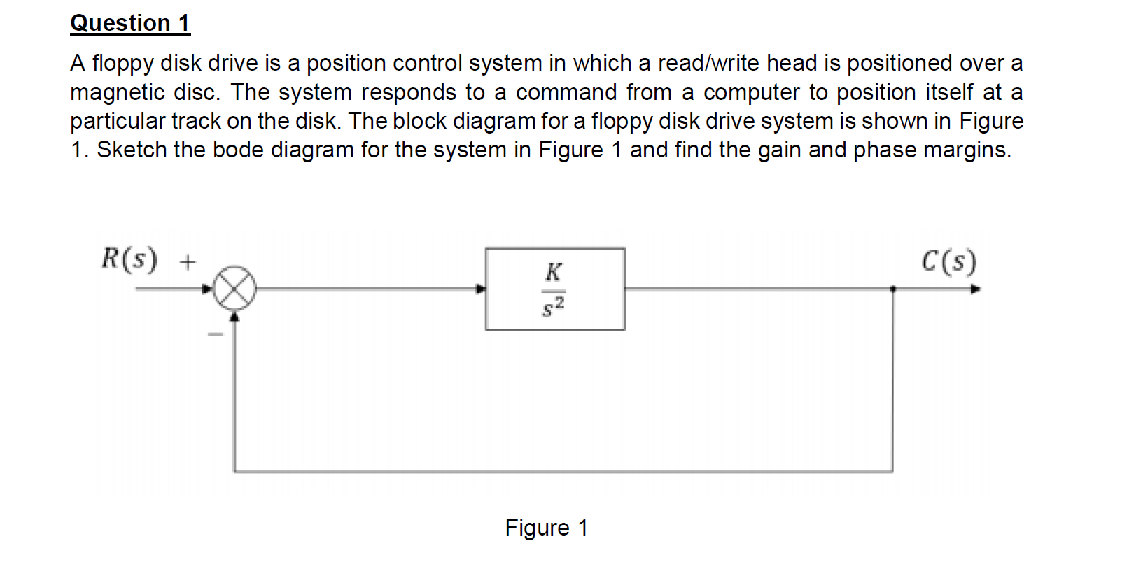 Solved Question 1 A floppy disk drive is a position control | Chegg.com