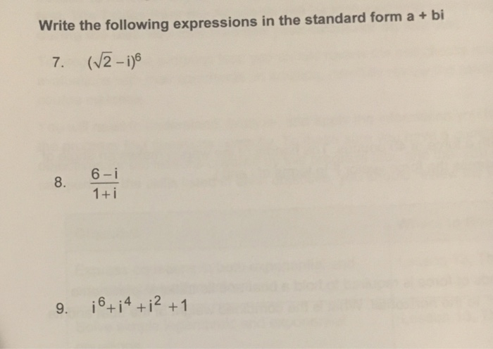 Solved Write the following expressions in the standard form | Chegg.com