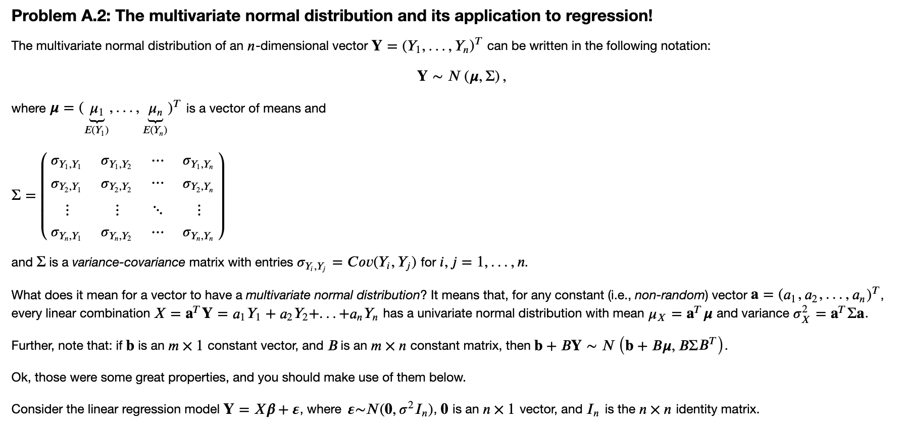 Problem A.2: The multivariate normal distribution and | Chegg.com