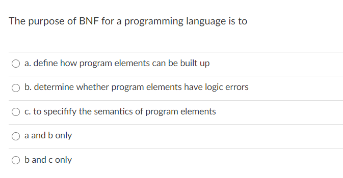 Solved The purpose of BNF for a programming language is to | Chegg.com