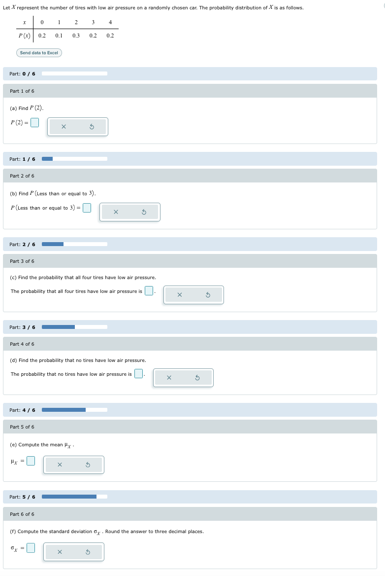 Solved Let x ﻿represent the number of tires with low air | Chegg.com