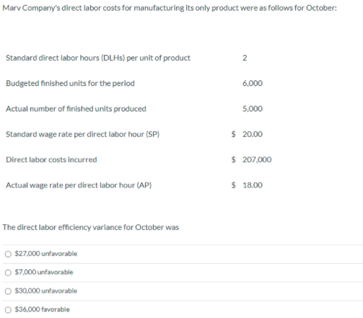 Solved Marv Company's direct labor costs for manufacturing | Chegg.com