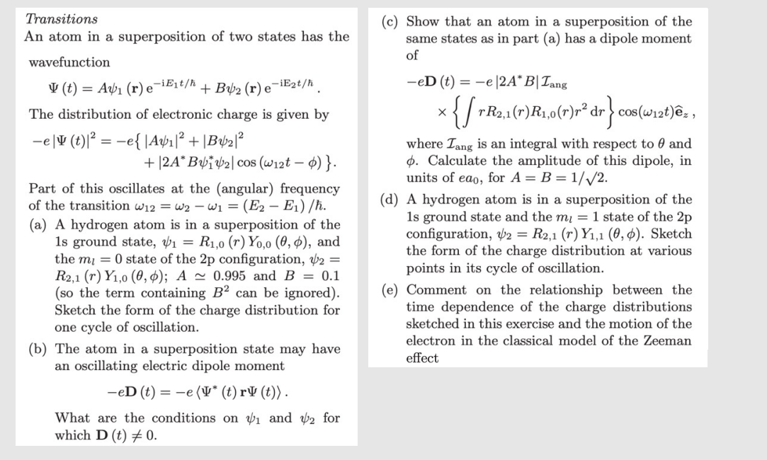 Solved Transitions An atom in a superposition of two states | Chegg.com
