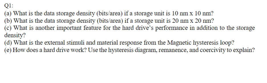Solved Q1: (a) What is the data storage density (bits/area) | Chegg.com