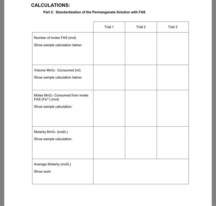 Solved Part 1: Preparation of the Permanganate Solution Mass | Chegg.com
